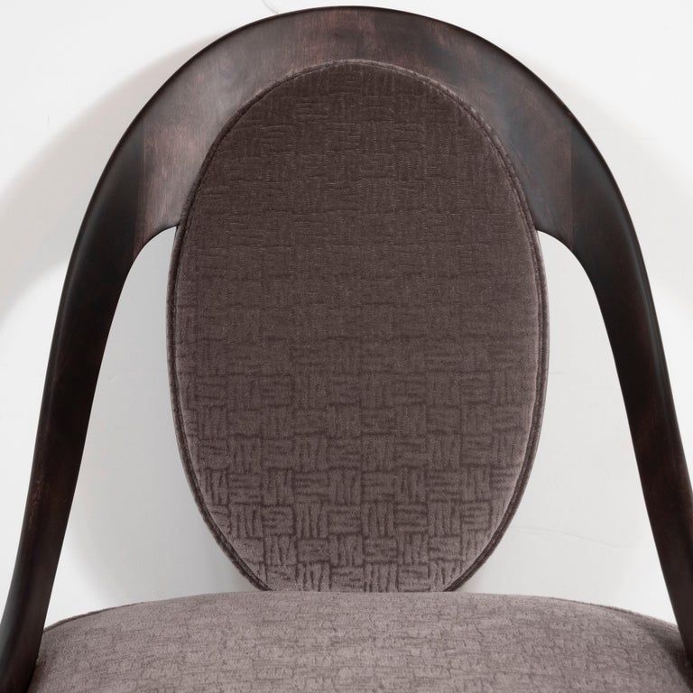 Midcentury Spoon Back Chairs in Ebonized Walnut and Gauffraged Mohair ...