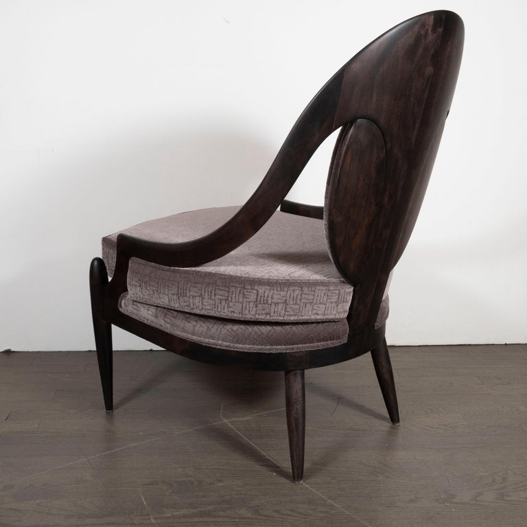 Midcentury Spoon Back Chairs in Ebonized Walnut and Gauffraged Mohair ...