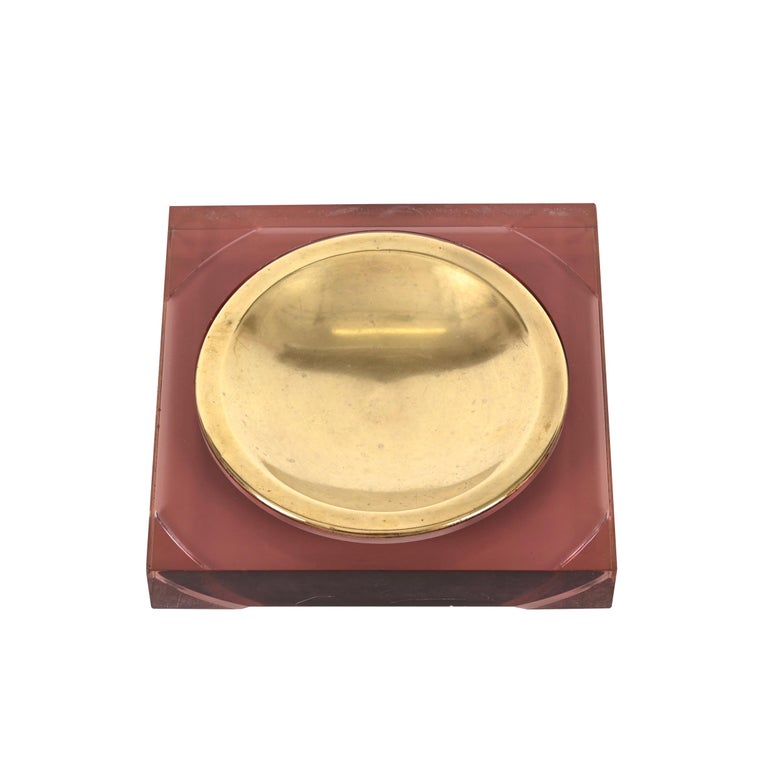 Midcentury Square Lucite and Brass Pocket Emptier, Dior Style, France ...