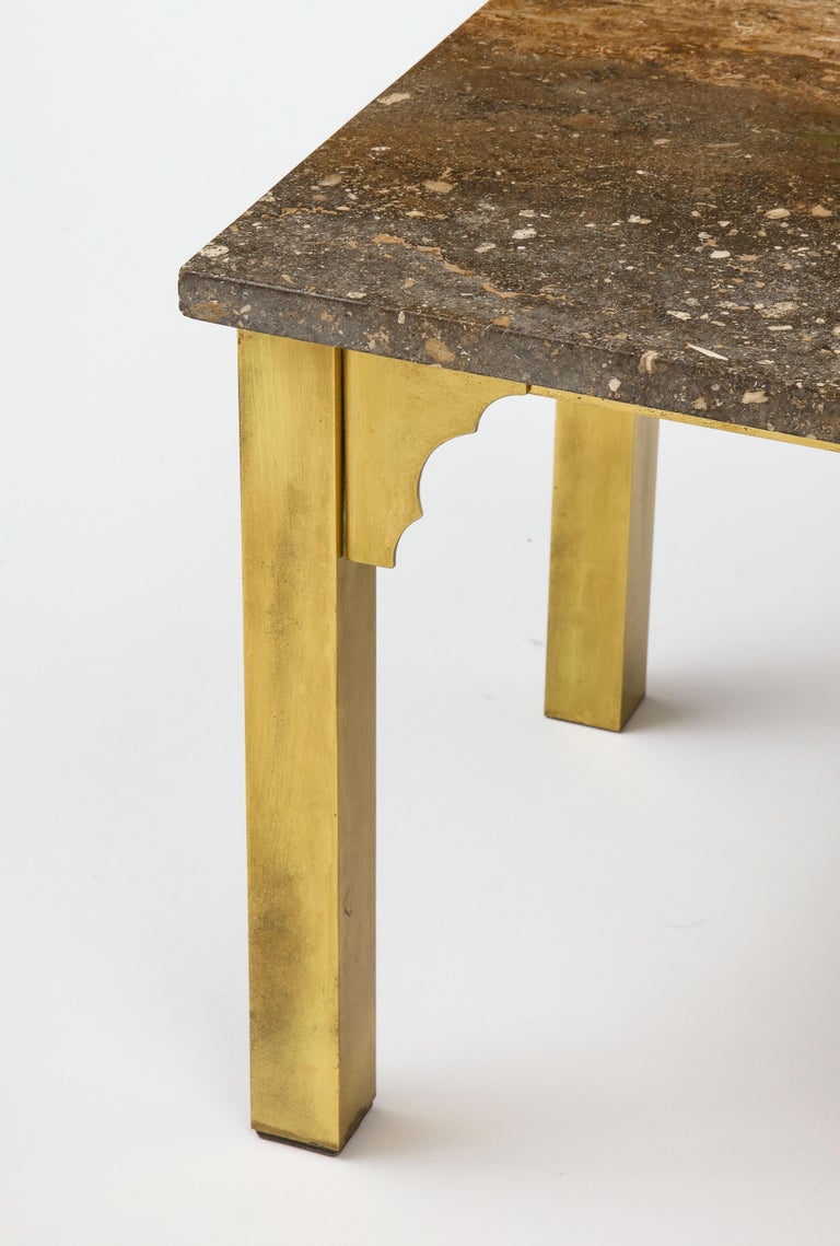Mid-Century Square Side Table in Brass and Travertine, USA, 1960's For ...