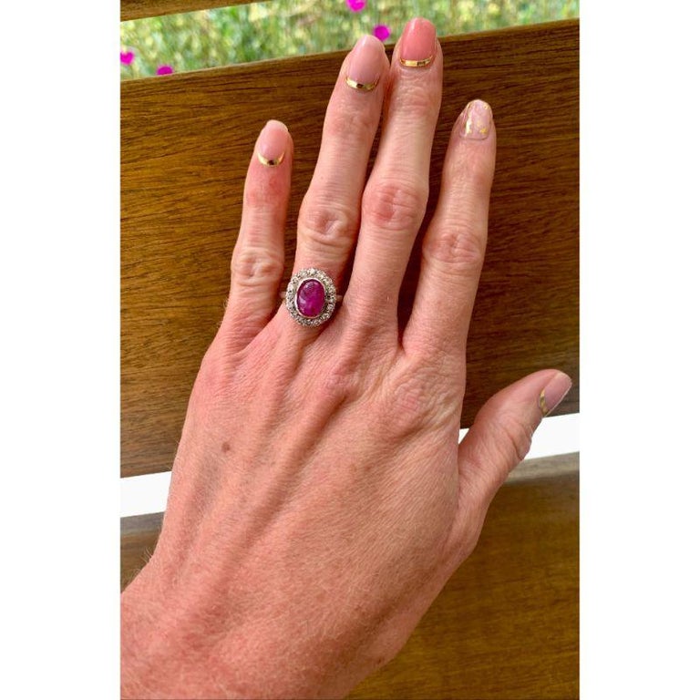 Mid-century Star Ruby and Diamond Palladium Ring, circa 1950s For Sale ...