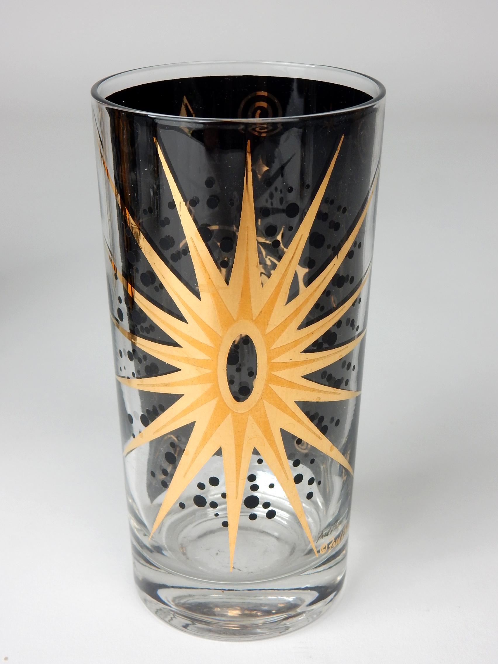 Mid-Century Starburst Celestial Gold Hi-Ball Bar Glasses by Fred Press ...