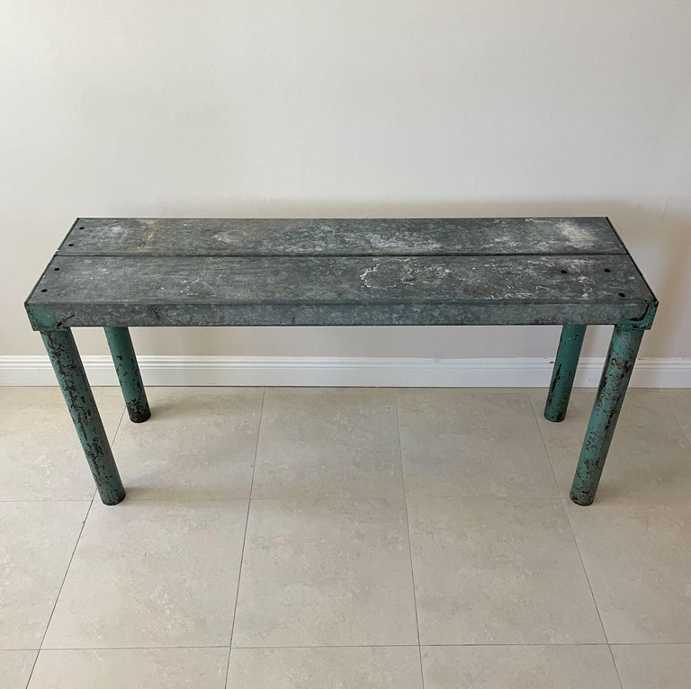 Mid-Century Steel Industrial Work Table Console Table For Sale at 1stDibs