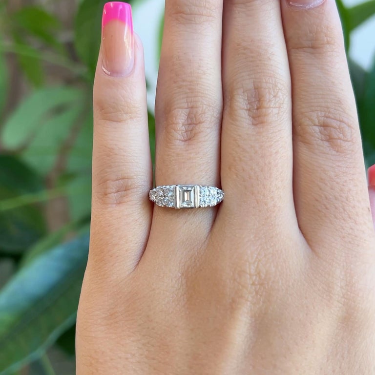 Mid-Century Step Cut Diamond Platinum Ring at 1stDibs