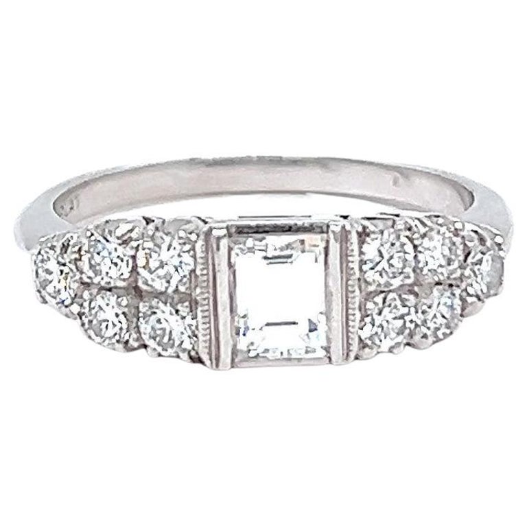 Mid-Century Step Cut Diamond Platinum Ring at 1stDibs