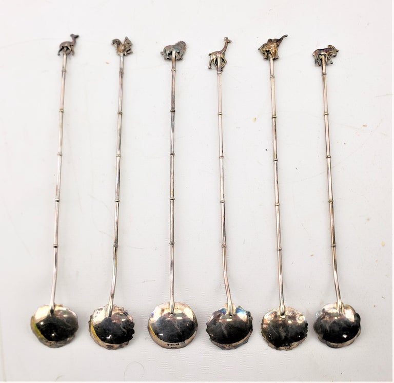 Mid-Century Sterling and .900 Silver Cocktail Spoon Set with Figural ...