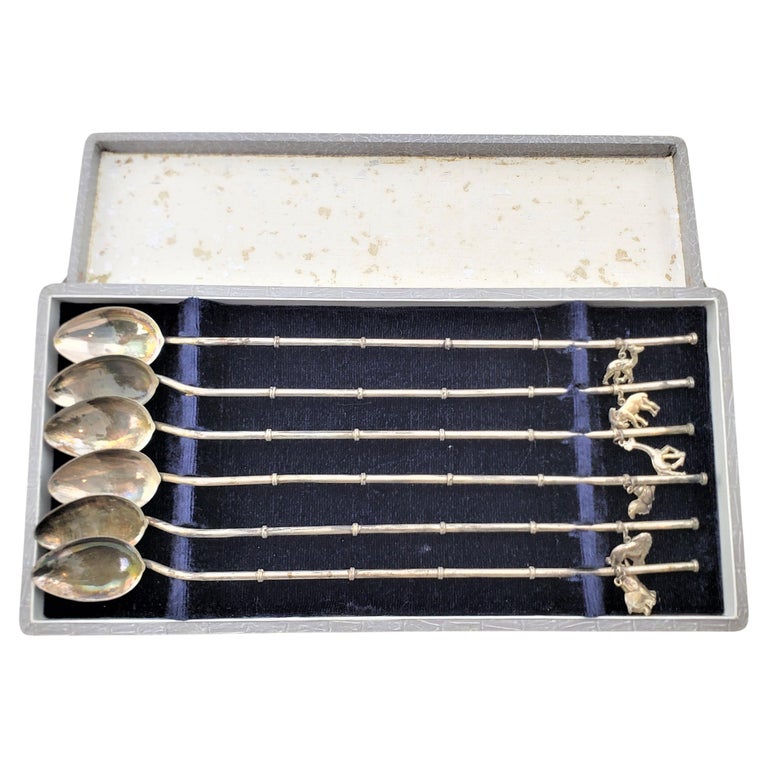 Mid-Century Sterling and .900 Silver Sipping Straw Cocktail Spoon Set ...