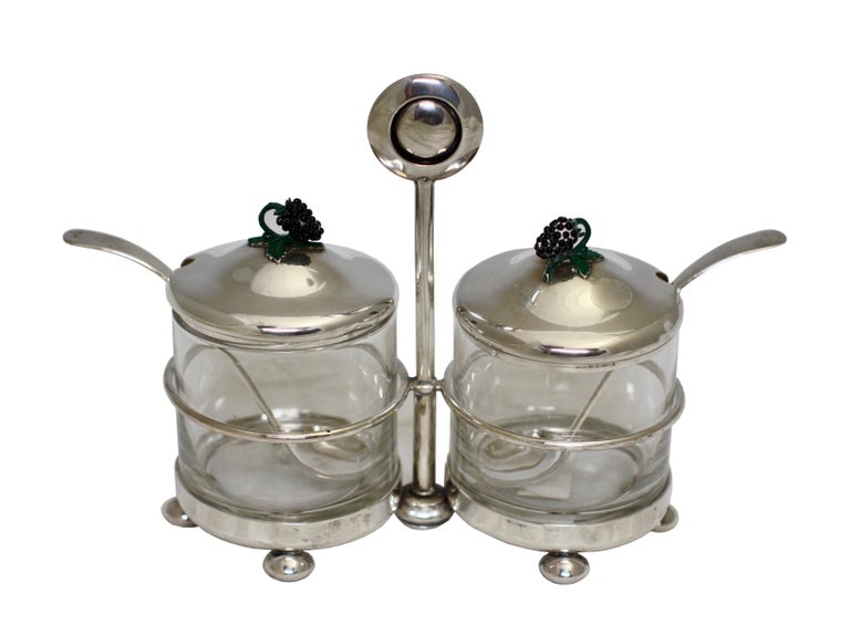 Midcentury Sterling Silver and Enamel Cruet Set For Sale at 1stDibs