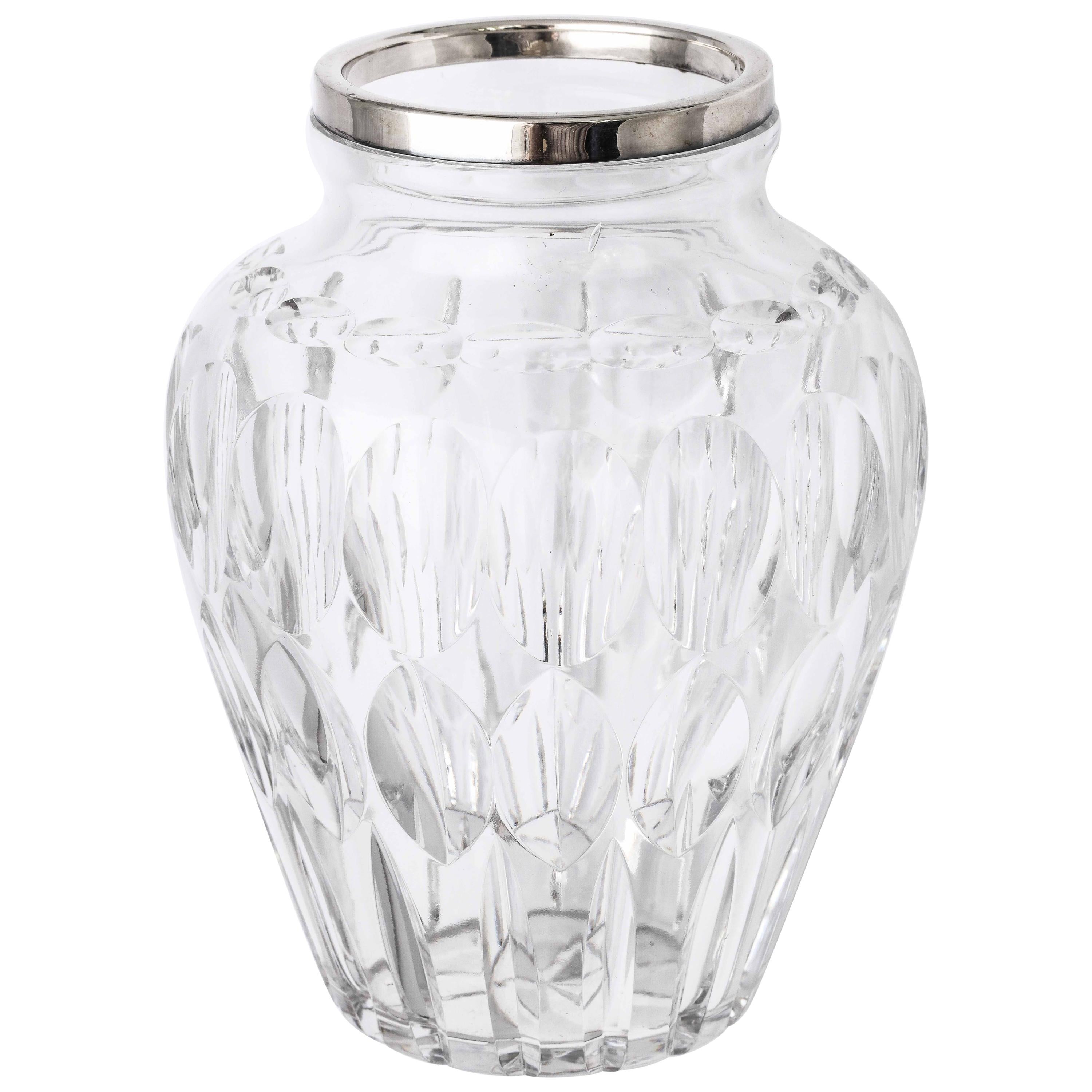 Mid-Century Sterling Silver-Mounted Cut Crystal Vase at 1stDibs