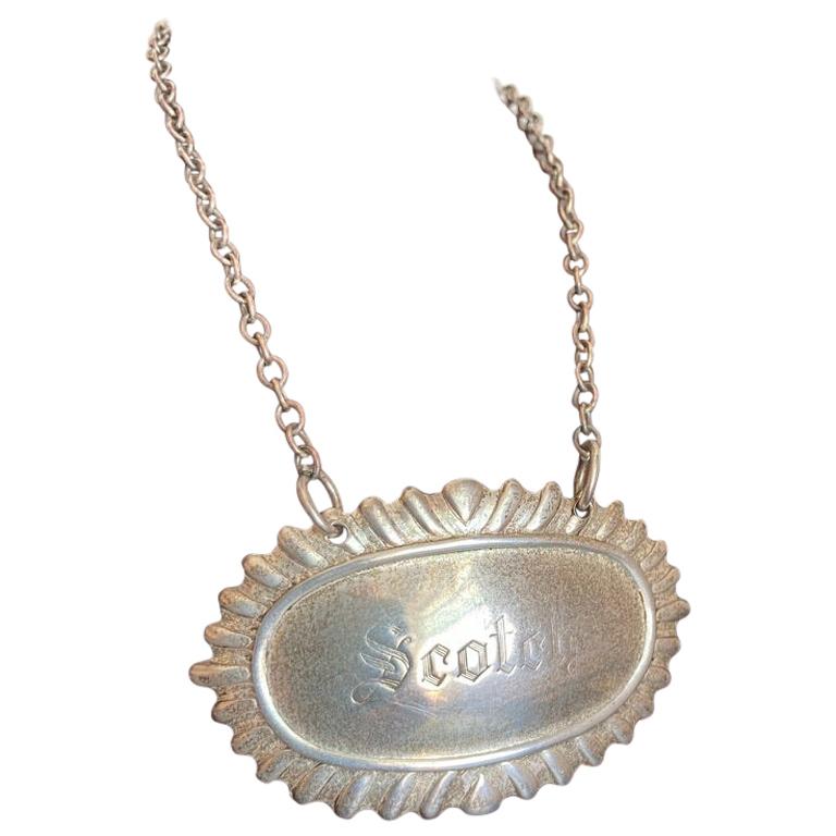 Mid Century Sterling Silver Scotch Decanter Label For Sale at 1stDibs