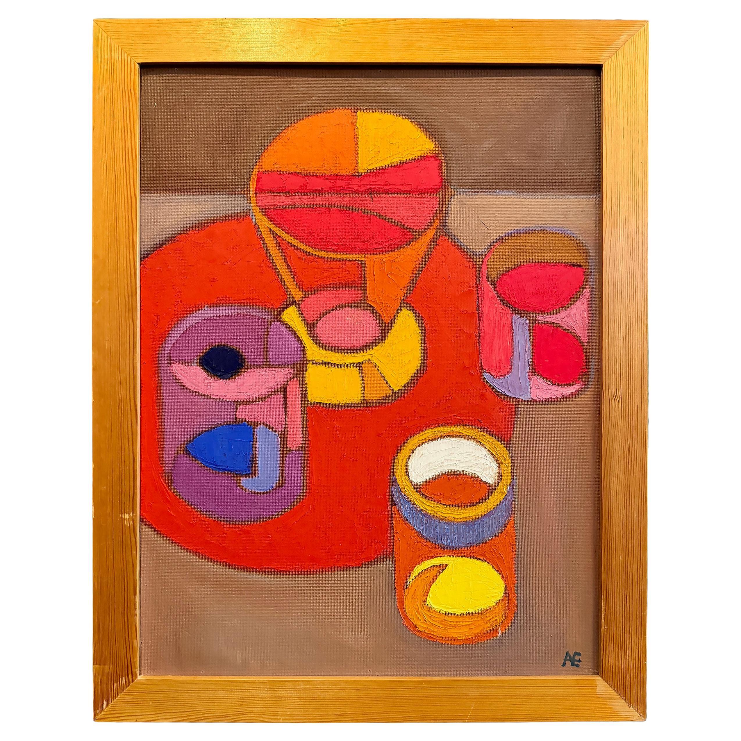 Mid-century Still-life Abstract Oil Painting From Copenhagen, Signed ...