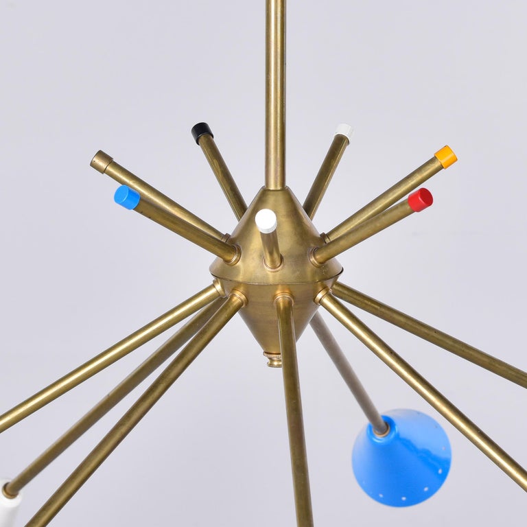 Mid Century Stilnovo Brass Seven Arm Fixture with Multi Color Shades ...