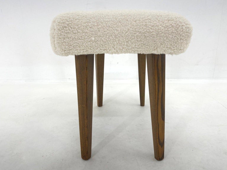Mid-Century Stool in Sheep Skin Fabric, 1970's For Sale at 1stDibs