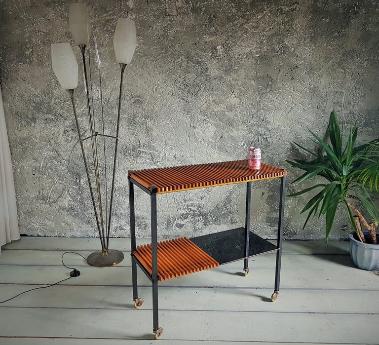 Mid-Century String Teak Bar Cart Console Side Table, Denmark, 1950s For ...