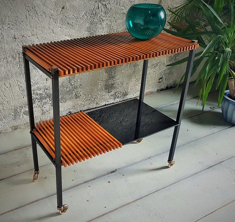Mid-Century String Teak Bar Cart Console Side Table, Denmark, 1950s For ...