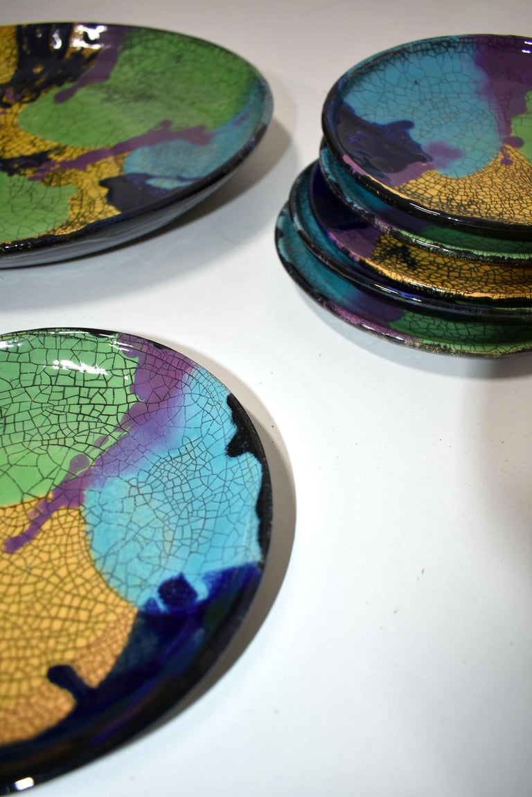 Mid Century Studio Ceramic Art, Large Platter with 6 Plates, Abstract ...