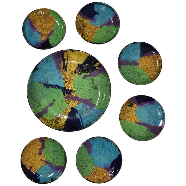 Mid Century Studio Ceramic Art, Large Platter with 6 Plates, Abstract ...