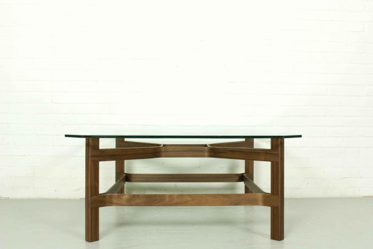 Mid Century Style American Nut Coffee Table with Vintage Glass Top For ...