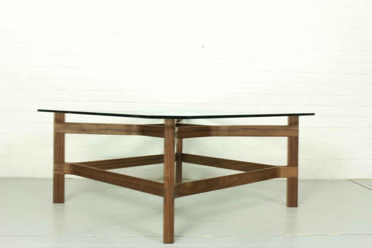 Mid Century Style American Nut Coffee Table with Vintage Glass Top For ...