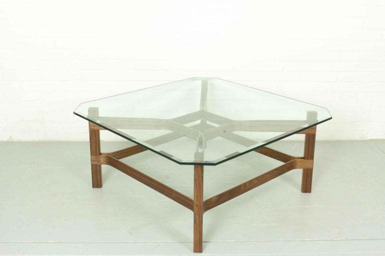 Mid Century Style American Nut Coffee Table with Vintage Glass Top For ...