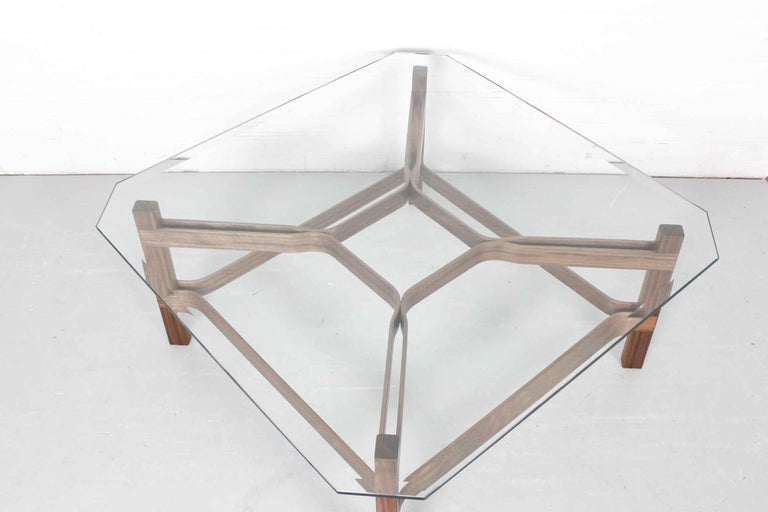 Mid Century Style American Nut Coffee Table with Vintage Glass Top For ...