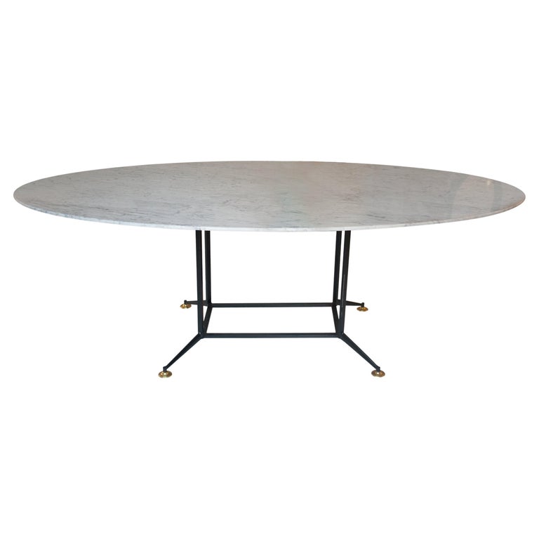 Mid-Century Style Carrara Marble Oval Dining Table, Italy, 1950 at 1stDibs