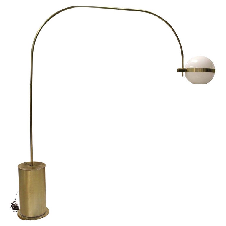 Mid Century Style Modern Brushed Brass Cylinder Base Arc Lamp For Sale ...