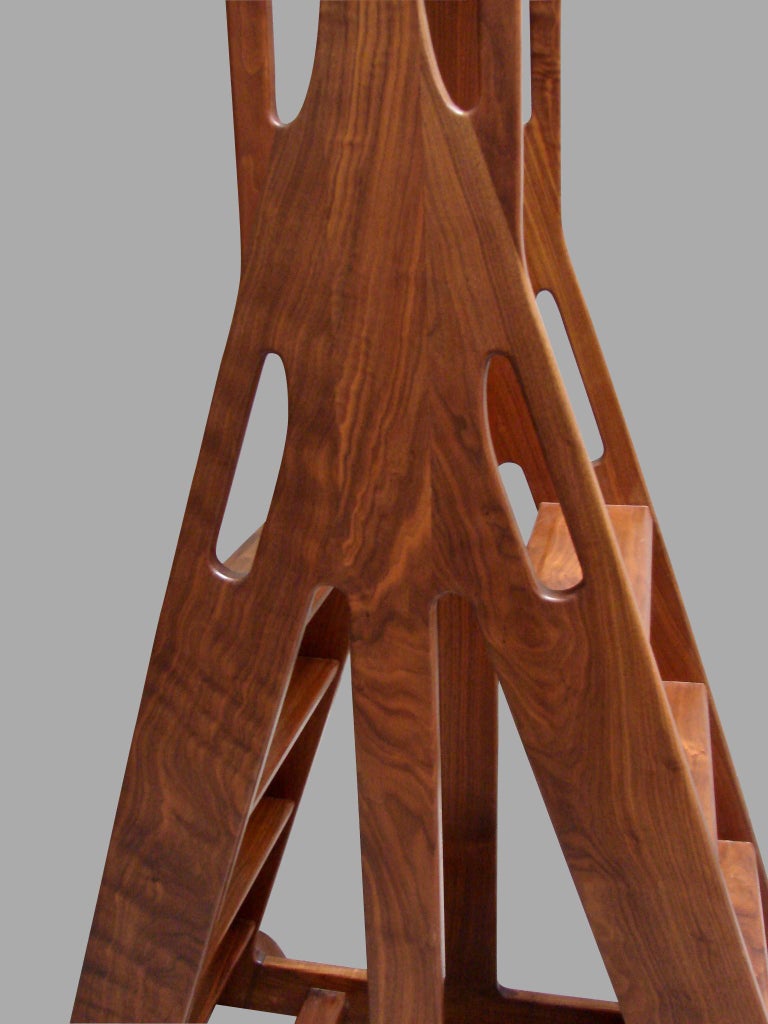 Midcentury Style Modern Double Sided Figured Walnut Library Ladder at ...