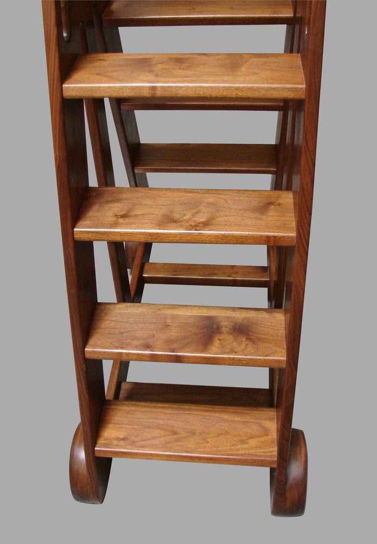 Midcentury Style Modern Double Sided Figured Walnut Library Ladder at ...