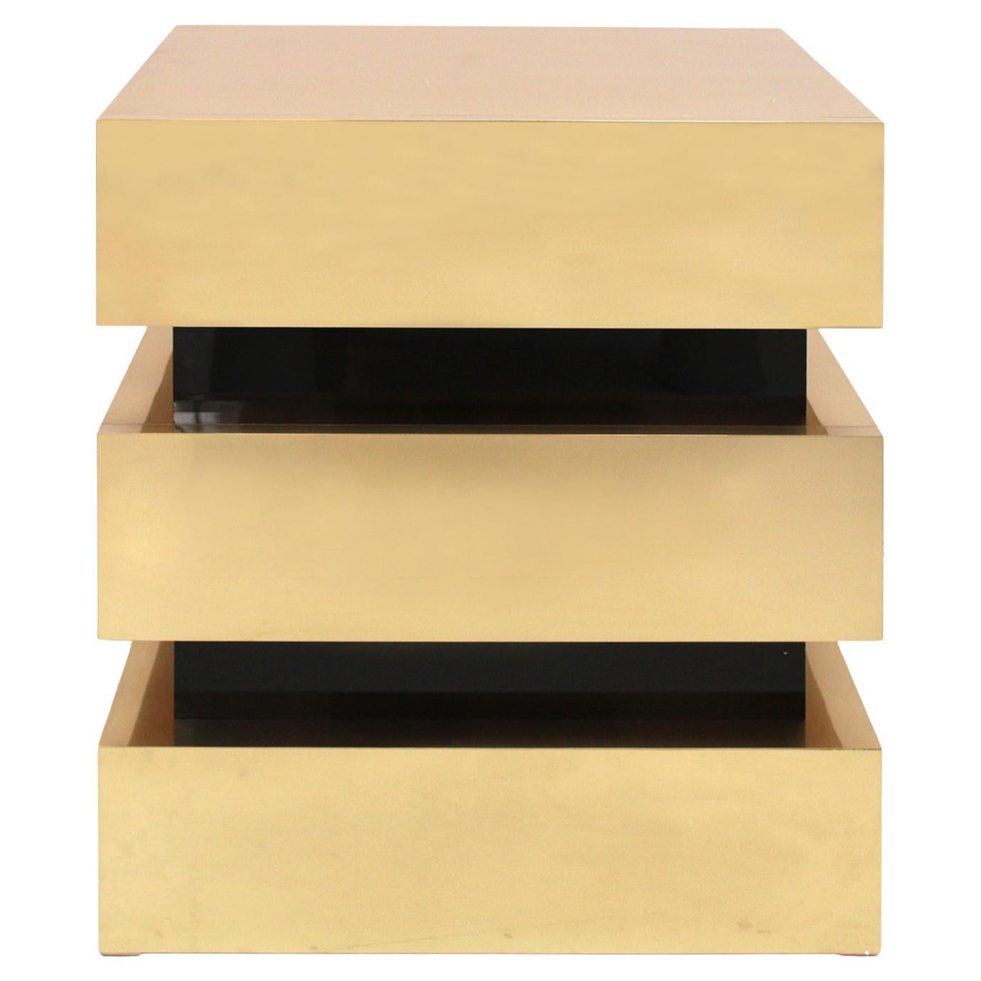 Mid-Century Modern Style Solid Wood Glass and Brass Large Italian ...