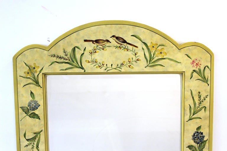 Midcentury Style Wall Mirror with Painted Birds and Flowers at 1stDibs ...