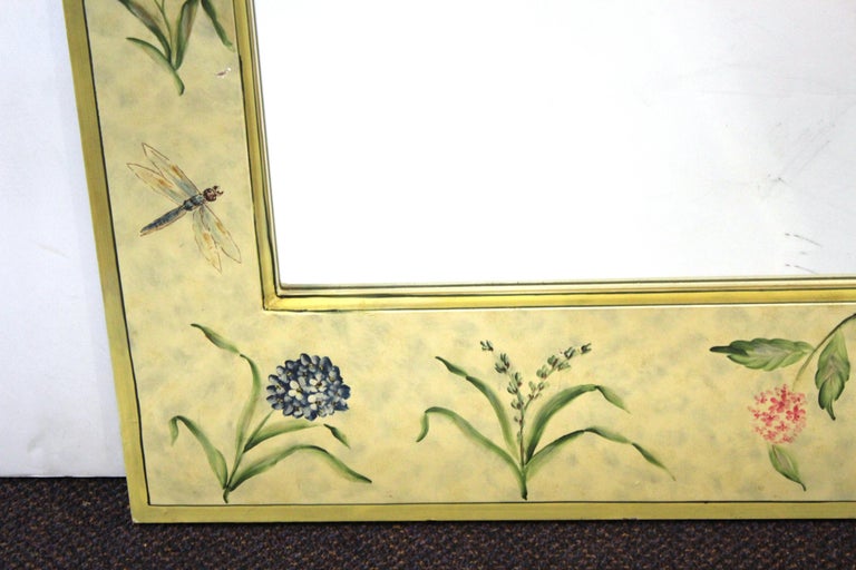 Midcentury Style Wall Mirror with Painted Birds and Flowers at 1stDibs ...
