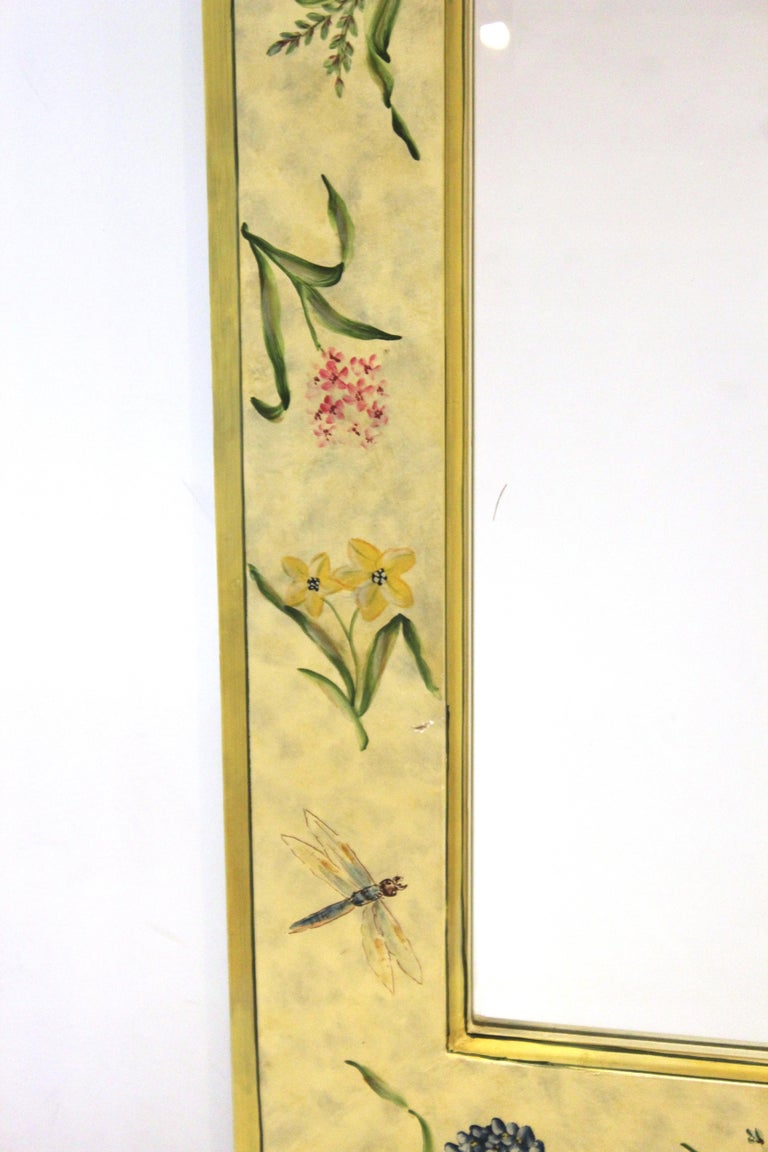Midcentury Style Wall Mirror with Painted Birds and Flowers at 1stDibs ...