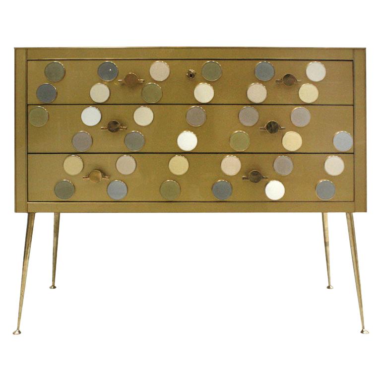 Midcentury Style Brass and Malachite Colored Murano Glass Commode, 2020 ...