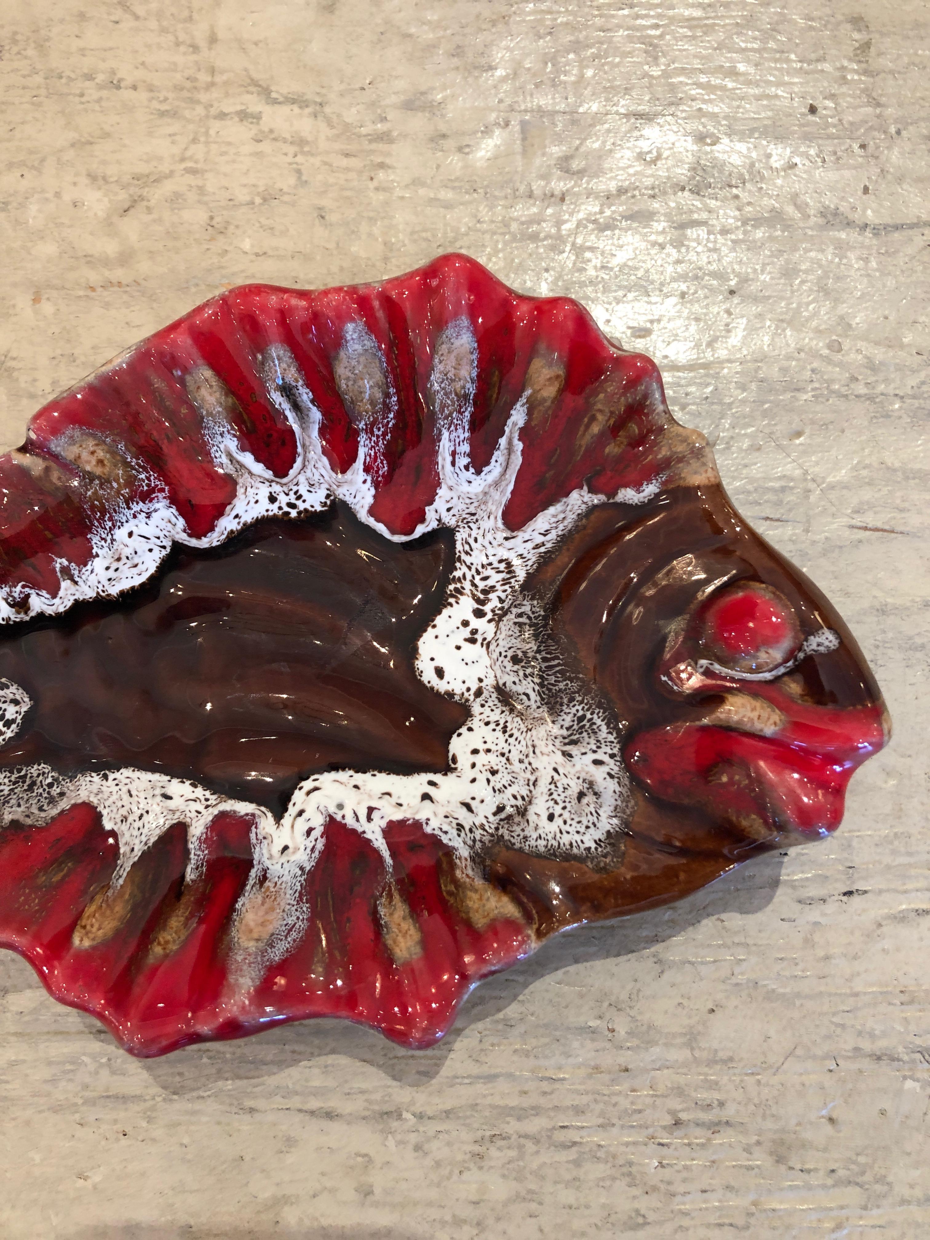 Midcentury Stylish French Majolica Signed Pottery Fish Dish at 1stDibs