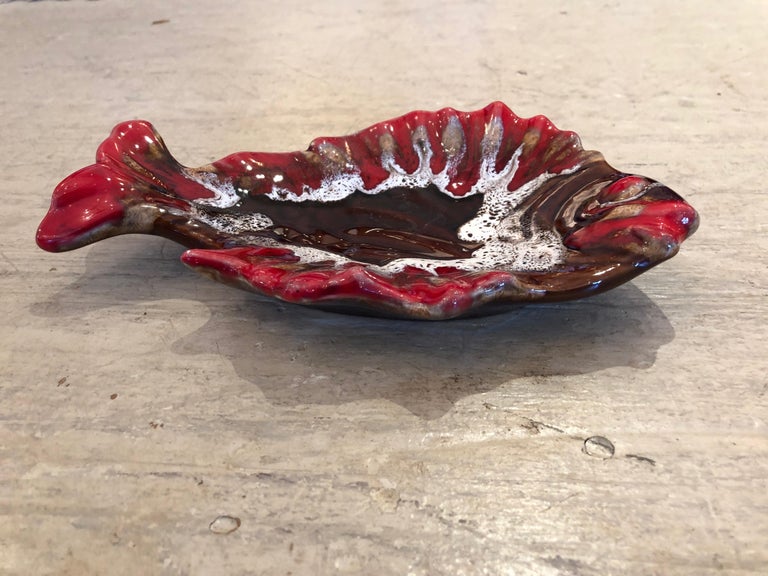 Midcentury Stylish French Majolica Signed Pottery Fish Dish For Sale at ...