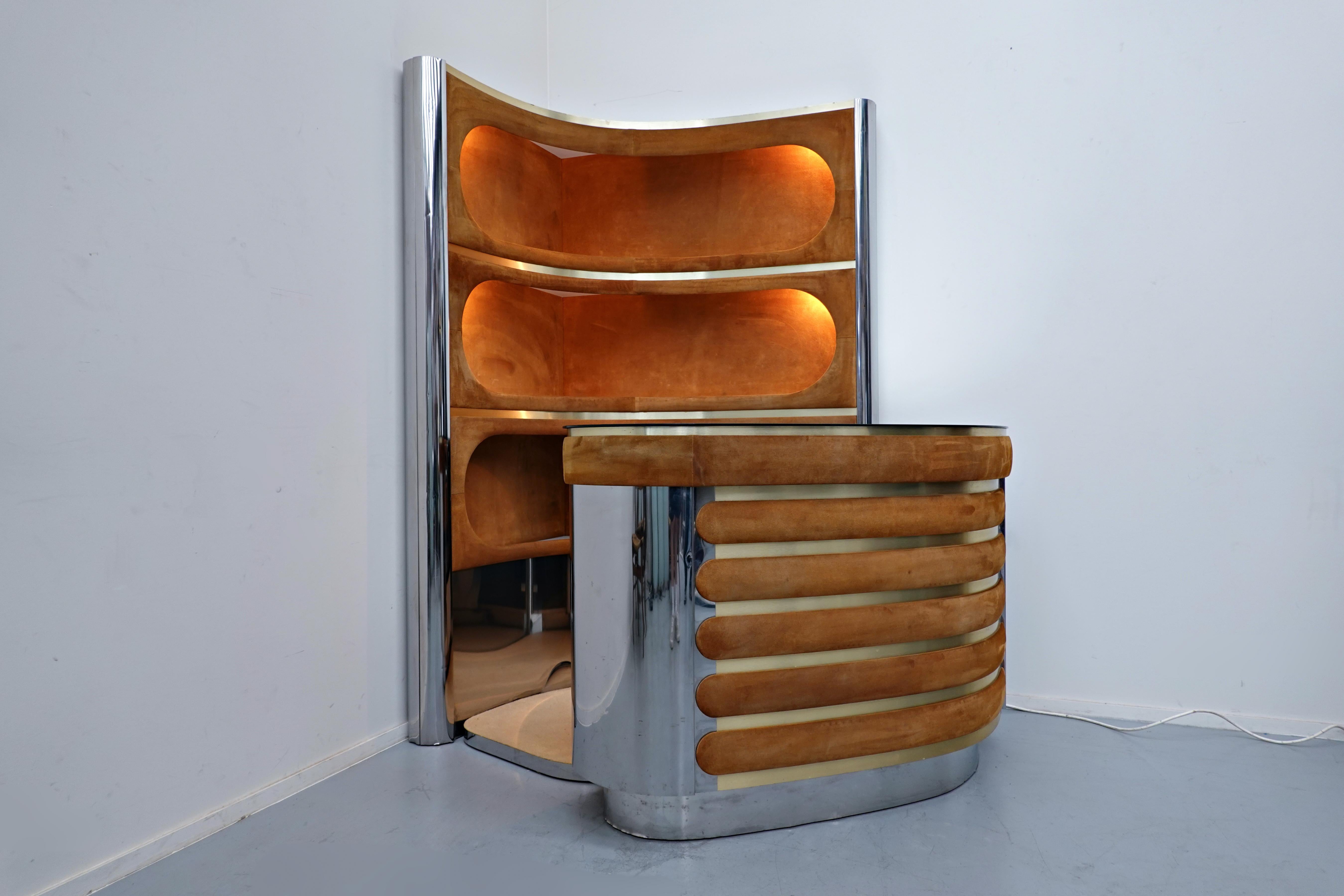 Mid-Century Suede Bar by Willy Rizzo, Italy, 1970s at 1stDibs