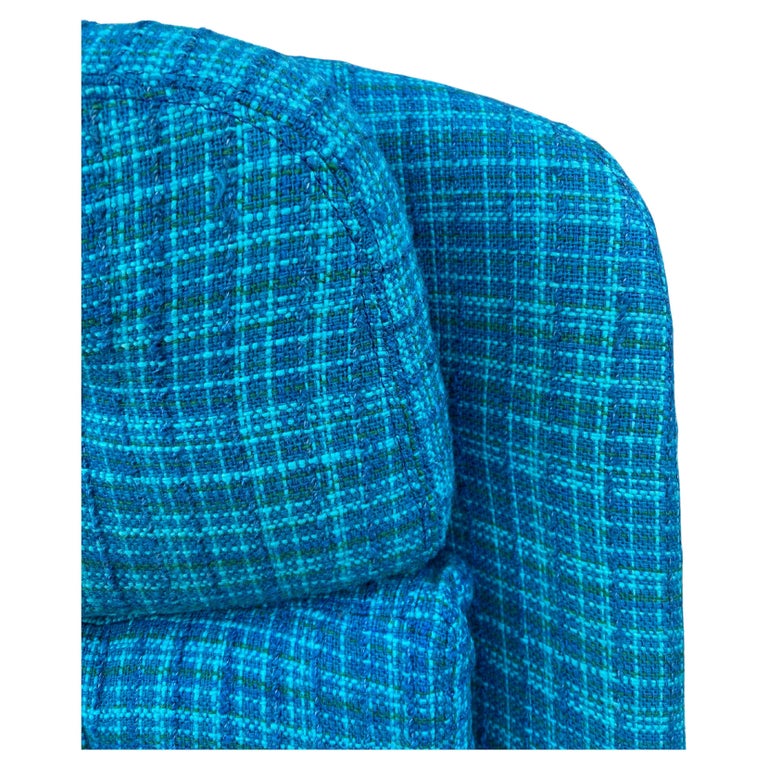 Mid Century Swedish Bright Blue Woven Upholstery Lounge Chair with ...