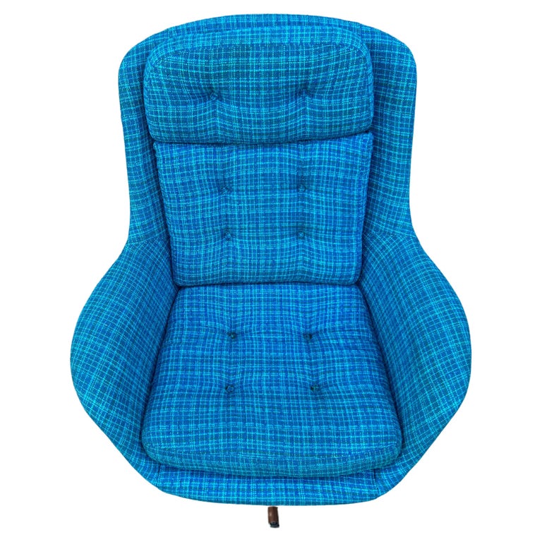 Mid Century Swedish Bright Blue Woven Upholstery Lounge Chair with ...