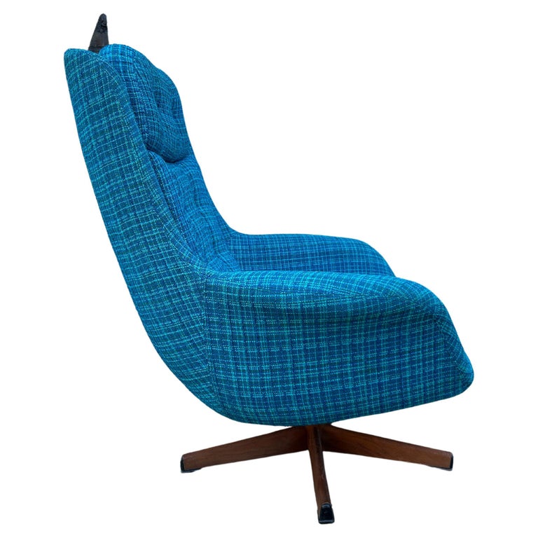 Mid Century Swedish Bright Blue Woven Upholstery Lounge Chair with ...