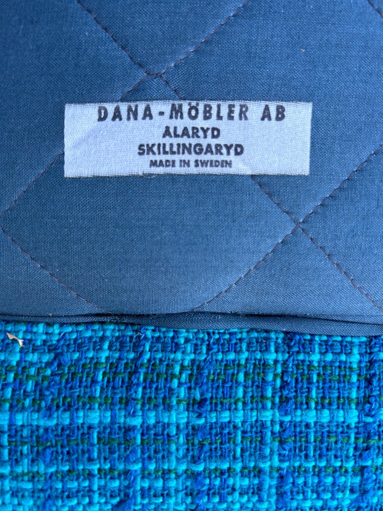 Mid Century Swedish Bright Blue Woven Upholstery Lounge Chair with ...
