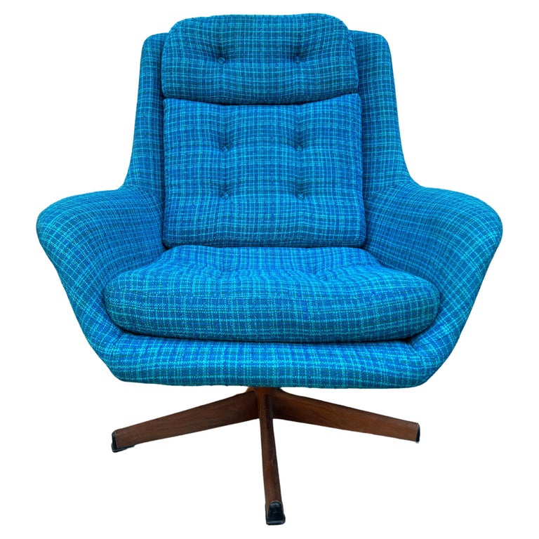 Mid Century Swedish Bright Blue Woven Upholstery Lounge Chair with ...