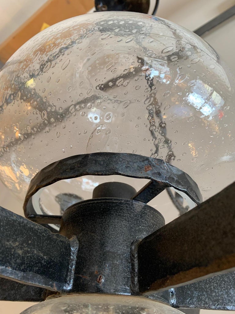 Mid Century Swedish Ceiling Lamp in Iron and Glass For Sale at 1stDibs