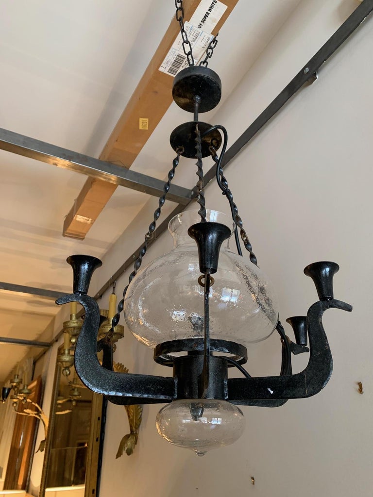 Mid Century Swedish Ceiling Lamp in Iron and Glass For Sale at 1stDibs