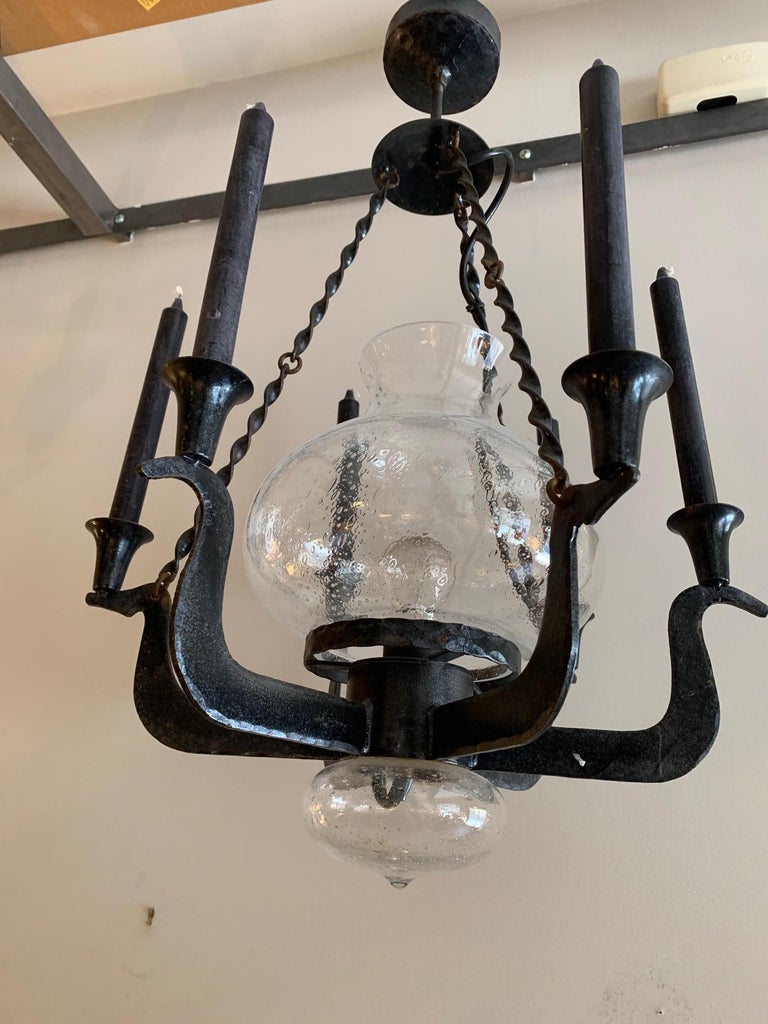 Mid Century Swedish Ceiling Lamp in Iron and Glass For Sale at 1stDibs
