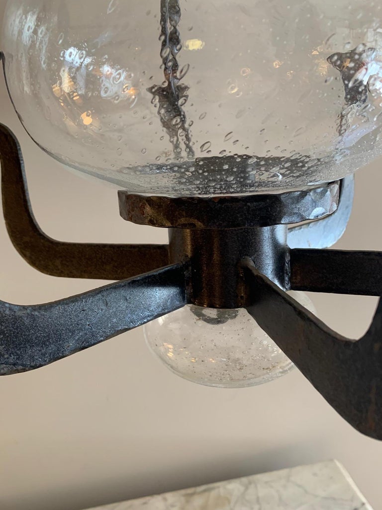 Mid Century Swedish Ceiling Lamp in Iron and Glass For Sale at 1stDibs