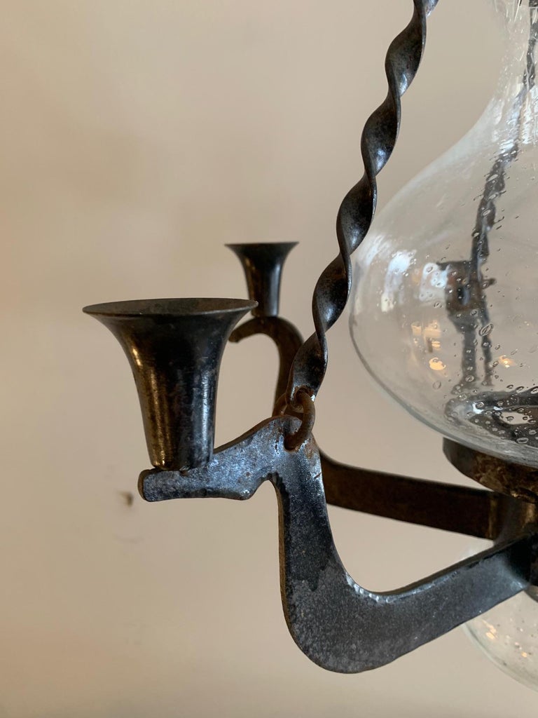 Mid Century Swedish Ceiling Lamp in Iron and Glass For Sale at 1stDibs