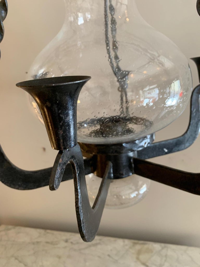 Mid Century Swedish Ceiling Lamp in Iron and Glass For Sale at 1stDibs