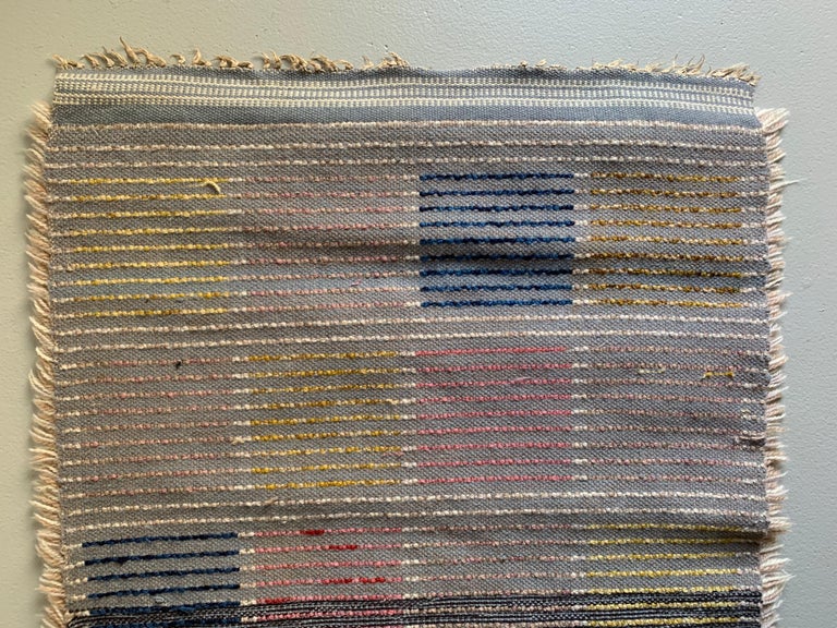 Mid-Century Swedish Check Wool Rya Rug For Sale at 1stDibs