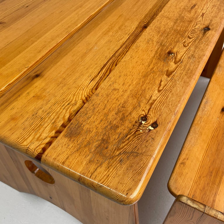 Mid-Century Swedish Pine Wood Benches and Dining Set from Gilbert ...